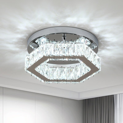 GOECO HEXAGONAL LED CRYSTAL CEILING LIGHT 26CM 18W THREE COLOR LIGHT