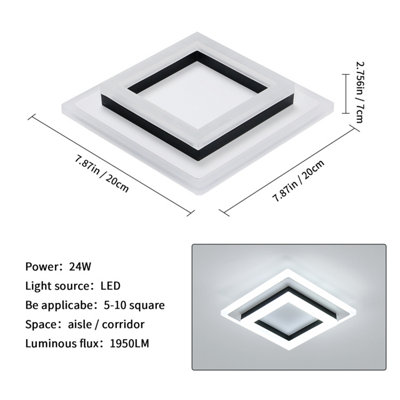 Goeco LED Ceiling Light, 24 W, Black, Acrylic, Cool White Light 6500 K