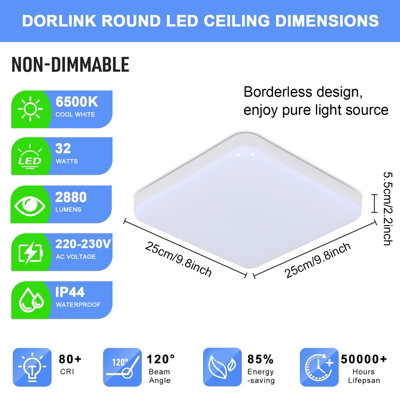 Goeco LED ceiling light Triple proof White ceiling light Square ceiling ...