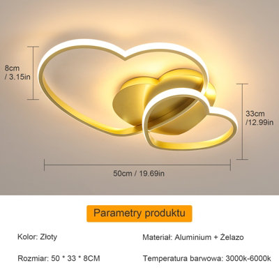 GOECO LED Heart-Shaped Ceiling Light Gold 52x35.5x7.5CM