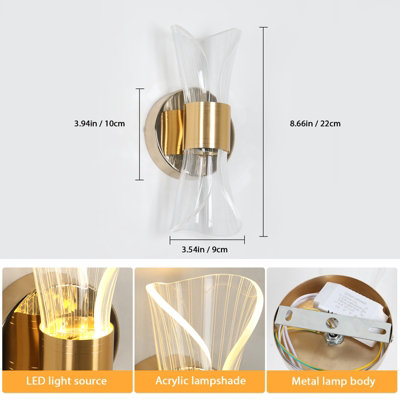Goeco Luxury Acrylic Wall Lamp - Gold, 12W 220V, 3000K-6500K
