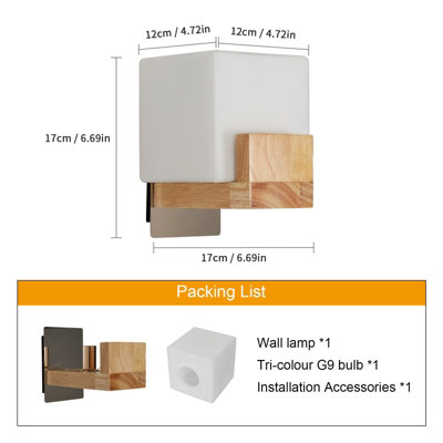 Goeco Retro Wood & Glass Wall Light - Tri-Colour G9 LED - Adjustable White