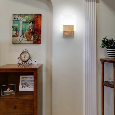 Goeco Retro Wood & Glass Wall Light - Tri-Colour G9 LED - Adjustable White