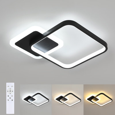Goeco Square LED Acrylic Ceiling Light Black Stepless Dimming with ...