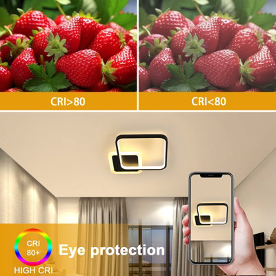 Goeco Square LED Acrylic Ceiling Light Black Stepless Dimming with ...