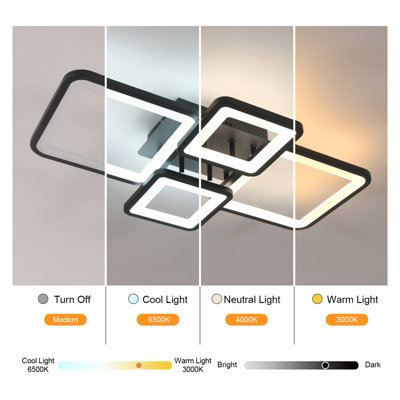 Goeco Square LED Ceiling Light - 54W 220V, 62x40cm Black, Acrylic