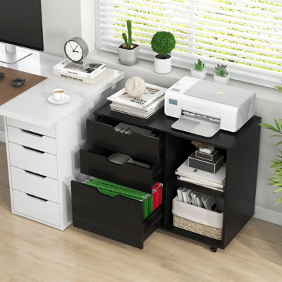 GOFLAME Rolling Lateral Filing Cabinet with 3 Pull-out Drawers | DIY at B&Q