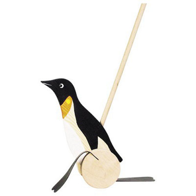 Goki Push Along Wooden Penguin w/ Wheels