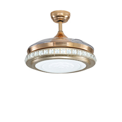 Gold 3-Blade Crystal Ceiling Fan with Light - Remote Controlled & Dimmable