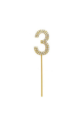Gold 3 Sparkley Diamond Cake Topper Number 3 for Birthday Anniversary