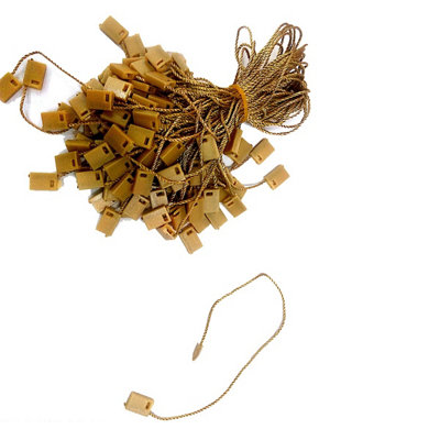 Gold 7 Inch Nylon String Hang Tag with Snap Lock Pin, 100pcs