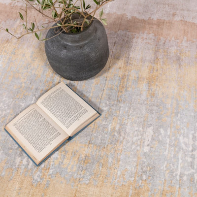 Gold Abstract Modern Rug Easy to clean Living Room and Bedroom-200cm X ...