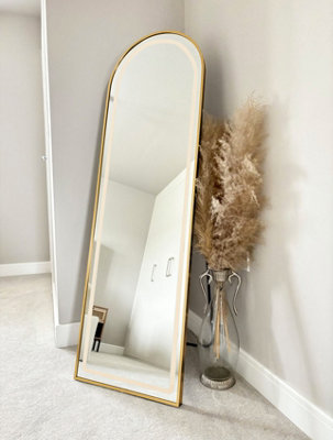 Gold Arched LED Metal Frame Mirror Wall & Floor Standing 145 x 45cm ...