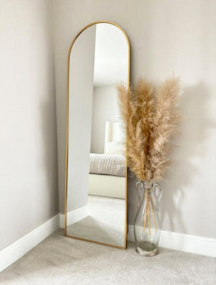 Gold Arched Metal Frame Mirror Wall & Floor Standing - 145 x 45cm