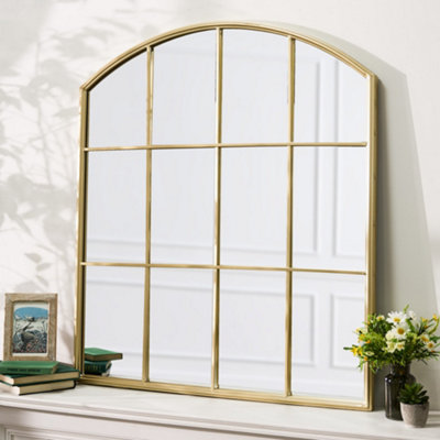 Gold Arched Wall Mounted Window Mirror Indoor Mirror Living Room Decor ...