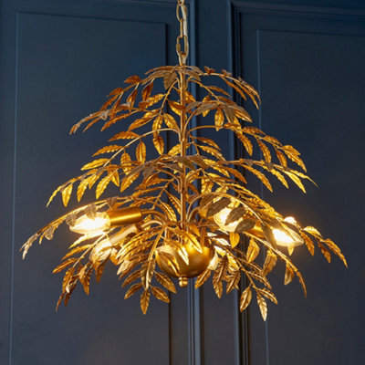Gold Ceiling Pendant Light Decorative Leaf Design 5 Bulb Hanging Lamp ...