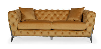 Gold Chesterfield Sofa 3 Seater Sofa With Silver Feet