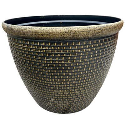 Gold Cromarty Plant Pot Large 36cm Plastic Round Flower Garden Patio ...