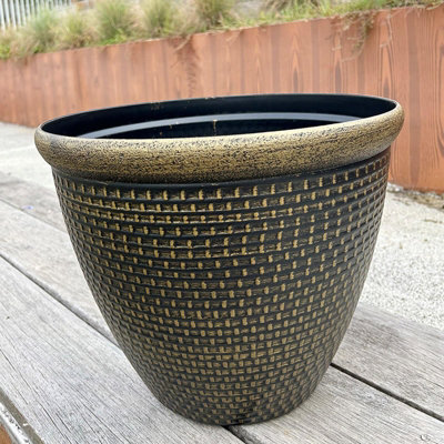 Gold Cromarty Plant Pot Large 36cm Plastic Round Flower Garden Patio ...