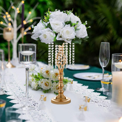 Gold Crystal Flowers Arrangement Stand Tall Vase Wedding Table ...