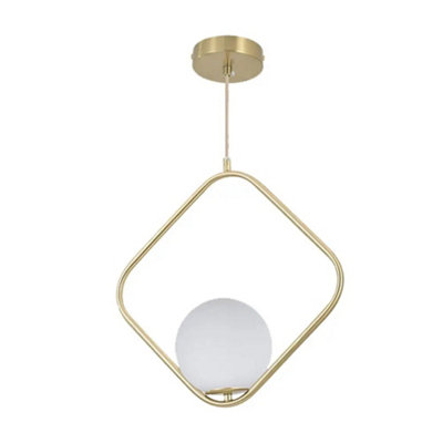 Gold Diamond Shaped Pendant Light with Glass Sphere, 350mm Diameter ...