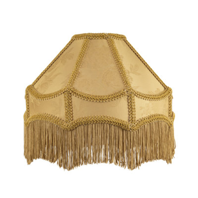 Gold Faux Silk Victorian Lamp Shade with Textured Floral Decor and Long ...