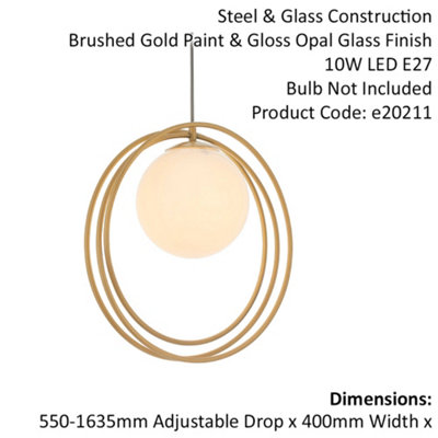 Gold Finish Ceiling Pendant Light - Gloss Opal Glass Shade - Single ...