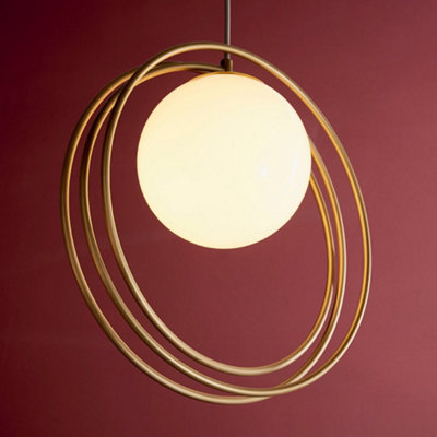 Gold Finish Ceiling Pendant Light - Gloss Opal Glass Shade - Single ...