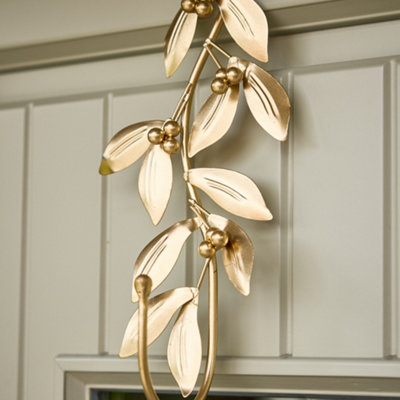 Gold Finish Mistletoe Over Door Christmas Decoration Wreath Hanger Hook