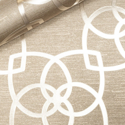 Gold Geometric Wallpaper Textured Silver Metallic Foiled Thick Vinyl ...