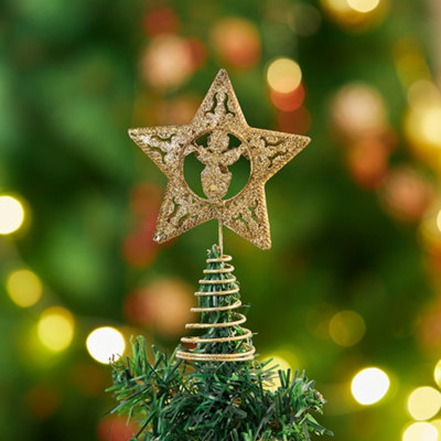 Gold Glittered Metal Christmas Tree Topper Xmas Star Ornaments Home ...