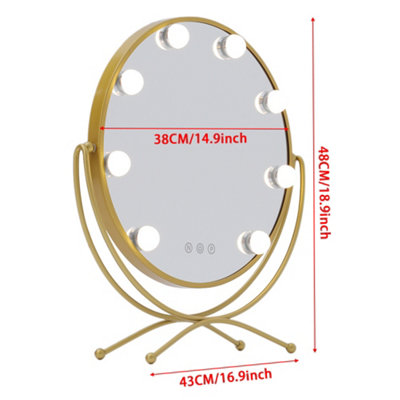 Gold Luxurious Round Rotary Makeup Vanity Mirror with LED Lights Dimmable