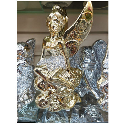 Gold Luxury Sitting Angel Lady Wings Decor Ornament Gypsy 25cm | DIY at B&Q