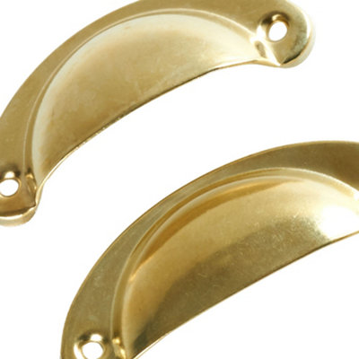 Gold Metal Shell Cup Kitchen Cabinet Drawer Pull Handle Brass Effect ...