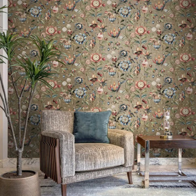 Gold Metallic Floral Wallpaper Curious Creatures Slightly Textured ...