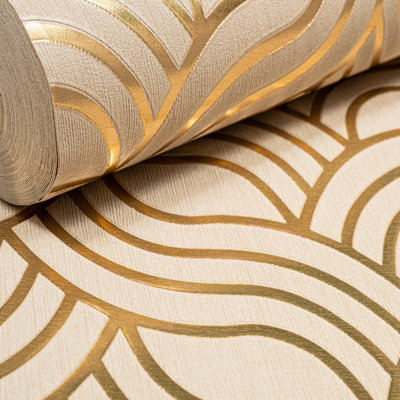 Gold Metallic Foiled Wallpaper Textured Vinyl Heavyweight Art Deco ...