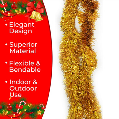 Gold Metallic Shiny Christmas Tinsel Garland for Xmas Tree & Home ...