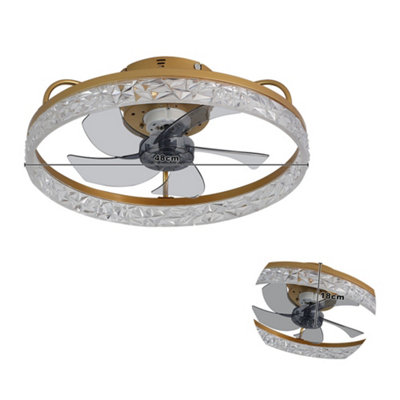 Gold Modern Round Crystal Ceiling Fan with Light with Remote Control 48 ...