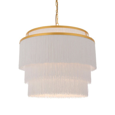 Gold Multi Arm Ceiling Pendant Light - White Tassels - Diffused Light ...