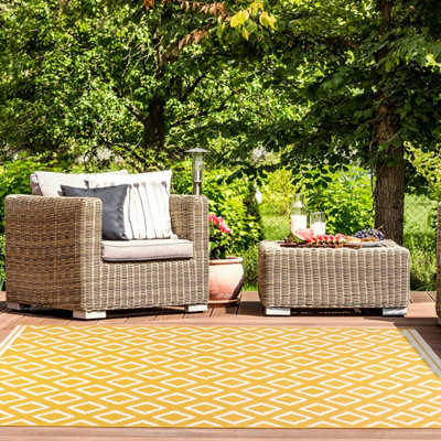Gold Outdoor Rug, Geometric Stain-Resistant Rug For Decks Garden ...