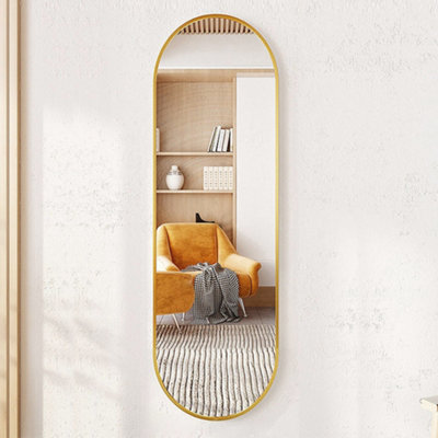 Gold Oval Full Length Framed Mirror Wall Mounted Mirror 40 x 150 cm