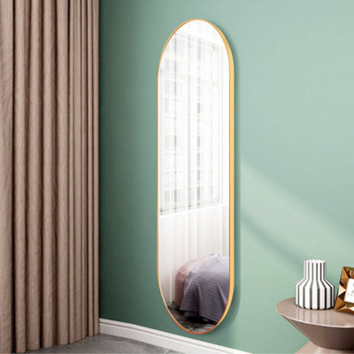 Gold Oval Full Length Framed Mirror Wall Mounted Mirror 40 x 150 cm