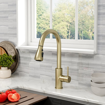 Gold Retractable Commercial Pull out Kitchen Tap Mixer Tap Faucet