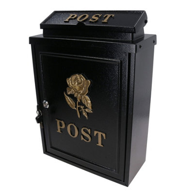Gold Rose Letter Post Mail Box Metal Black Wall Door Gate House Lockable