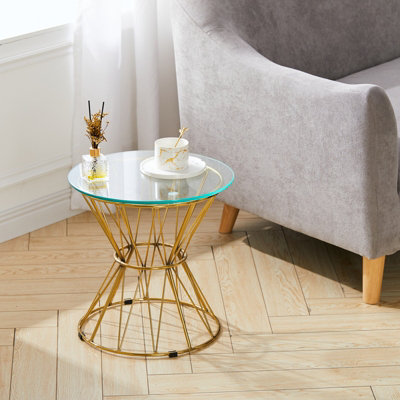 Gold Round Tempered Glass Bedside Table Coffee Table H 40cm | DIY at B&Q
