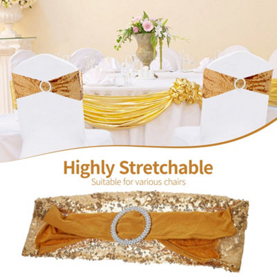 Gold Sequin Chair Band with Slider Buckle Stretchy Chair Band Sash ...