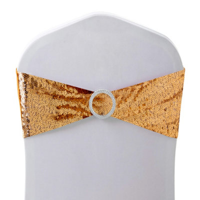 Gold Sequin Chair Band with Slider Buckle Stretchy Chair Band Sash ...