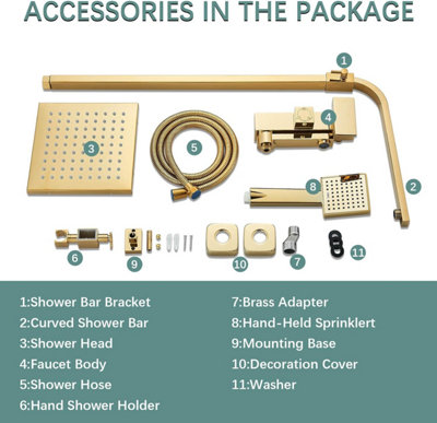 Gold Shower Mixer taps Shower Set Shower System 3-Function with ...