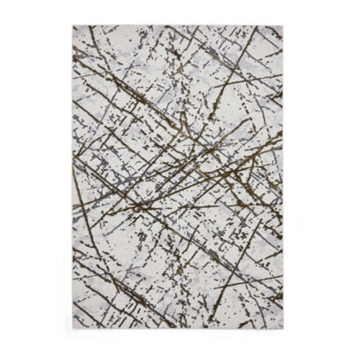 Gold Silver Abstract Marble Metallic Rug, 11mm Thick Stain-Resistant ...