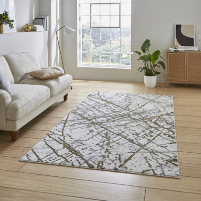 Gold Silver Abstract Modern Easy To Clean Rug For Living Room Bedroom ...